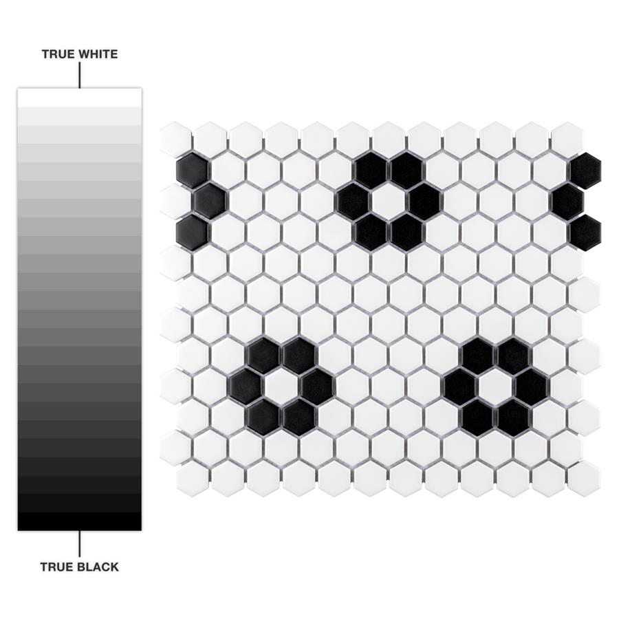 Metro 1" Hex Matte White w/Flower 10-1/4"x11-7/8" Porc Mos